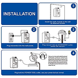 Automatic Vacuum Switch for Power Tools, Dust Control Autoswitch with Unique Current Sensing Technology to Delay Vacuum On, Prevent Circuit Overload and Eliminating Circuit Breaker Tripping