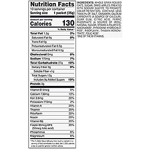 Amazon Brand - Happy Belly Instant Oatmeal, Apple & Cinnamon, 1.23 ounce (Pack of 10)