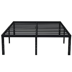 EMODA 18 Inch King Bed Frame No Box Spring Needed, Heavy Duty Tall Metal Platform with Large Storage Space, Noise Free, Easy Assembly, Black