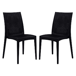 LeisureMod Modern Weave Design Mace Indoor/Outdoor Dining Chair (Set of 2), Black