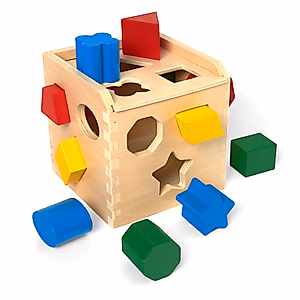 Melissa & Doug Shape Sorting Cube - Classic Wooden Toy With 12 Shapes - Kids Shape Sorter Toys For Toddlers Ages 2+