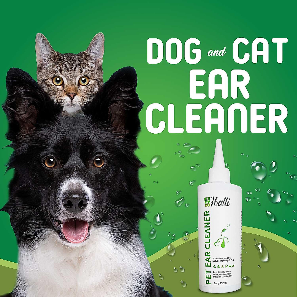 HALLI Jamaican Inspired Plant-Based Dog Ear Cleaner with Coconut Oil and Aloe Vera - Wax-Dissolving, Gentle Formula, Mild Scent - Large 8 oz Bottle