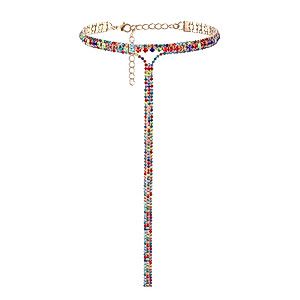 JERTOCLE 3 Row Rhinestone Choker Necklace Crystal Tassel Wide Collar Necklaces Gothic Diamond Charms for Women (rainbow color)