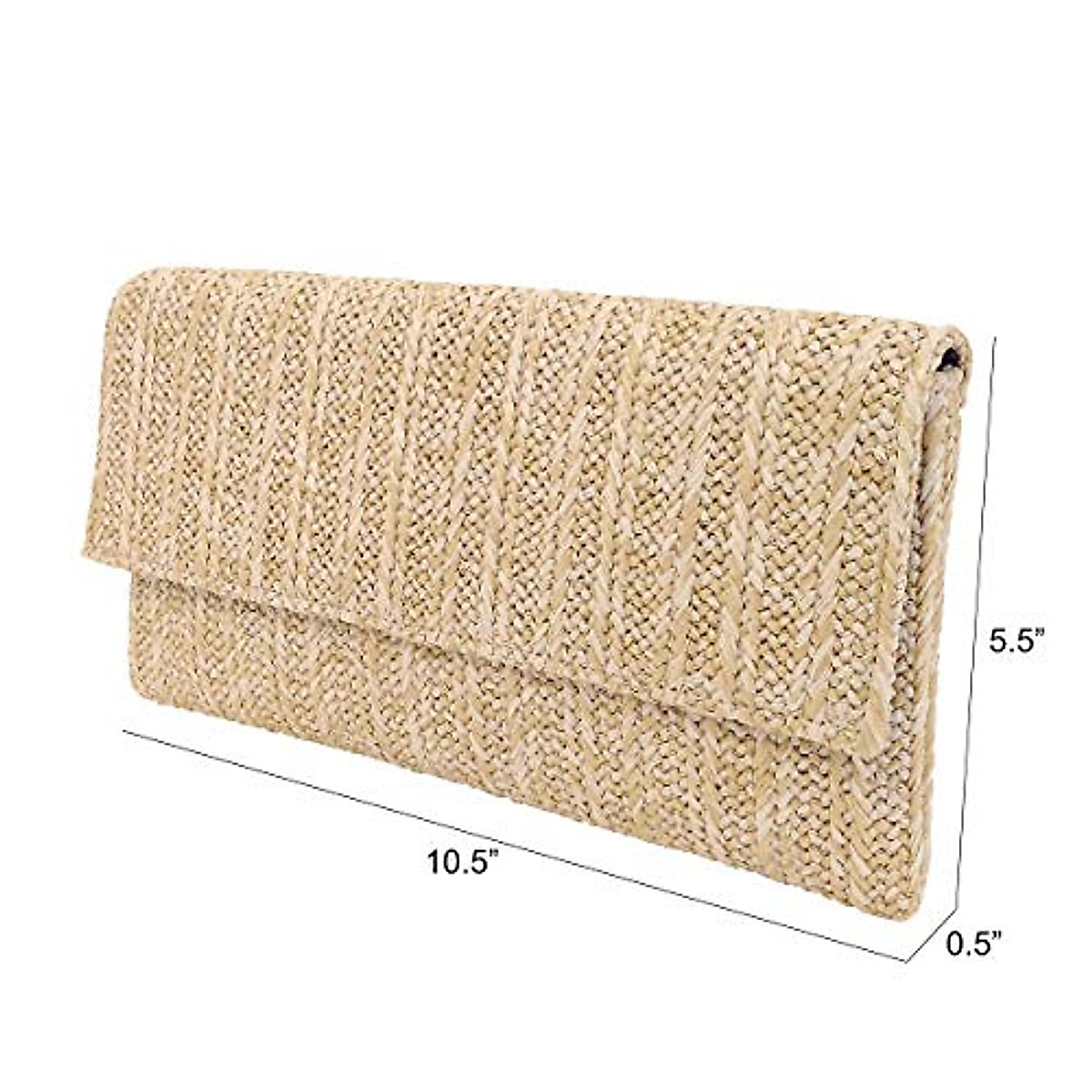 JNB Natural Straw Flat Clutch, Natural Medium