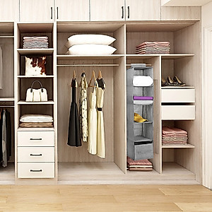 AHXNBDR Hanging Closet Organizers with Drawers, Cloth Hanging Shelves Space Saver, 5 Shelf Collapsible Hanging Closet Shelves with 1 Drawer 10.6”W x 10.6”D x 40”H