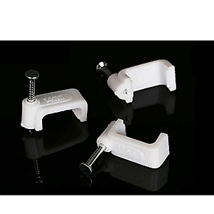 100 PCS 14mm Flat Ethernet Cable Wire Clips Single Coaxial Cable Clamps with Nail Flat Cable Wire Clips for Ethernet Cable Management