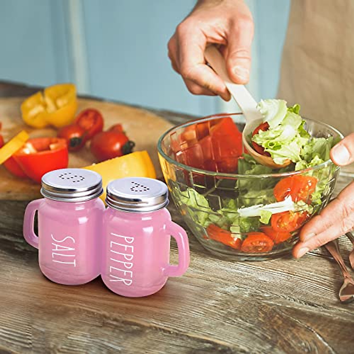 Pink Salt and Pepper Shakers Set - DAYYET 4 oz Pink Kitchen Decor and Accessories for Home Restaurants Weddings - Cute Glass Shaker Sets with Stainless Steel Lids