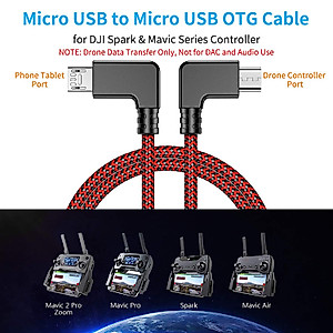 1FT 90 Degree Micro USB to Micro USB Android Phone Tablet OTG Data Cable Right Angle Connector Wire Cord for DJI Spark, Mavic Pro, Platinum, Air, 2 Pro, Zoom Remote Controller Accessories (1 Pack)