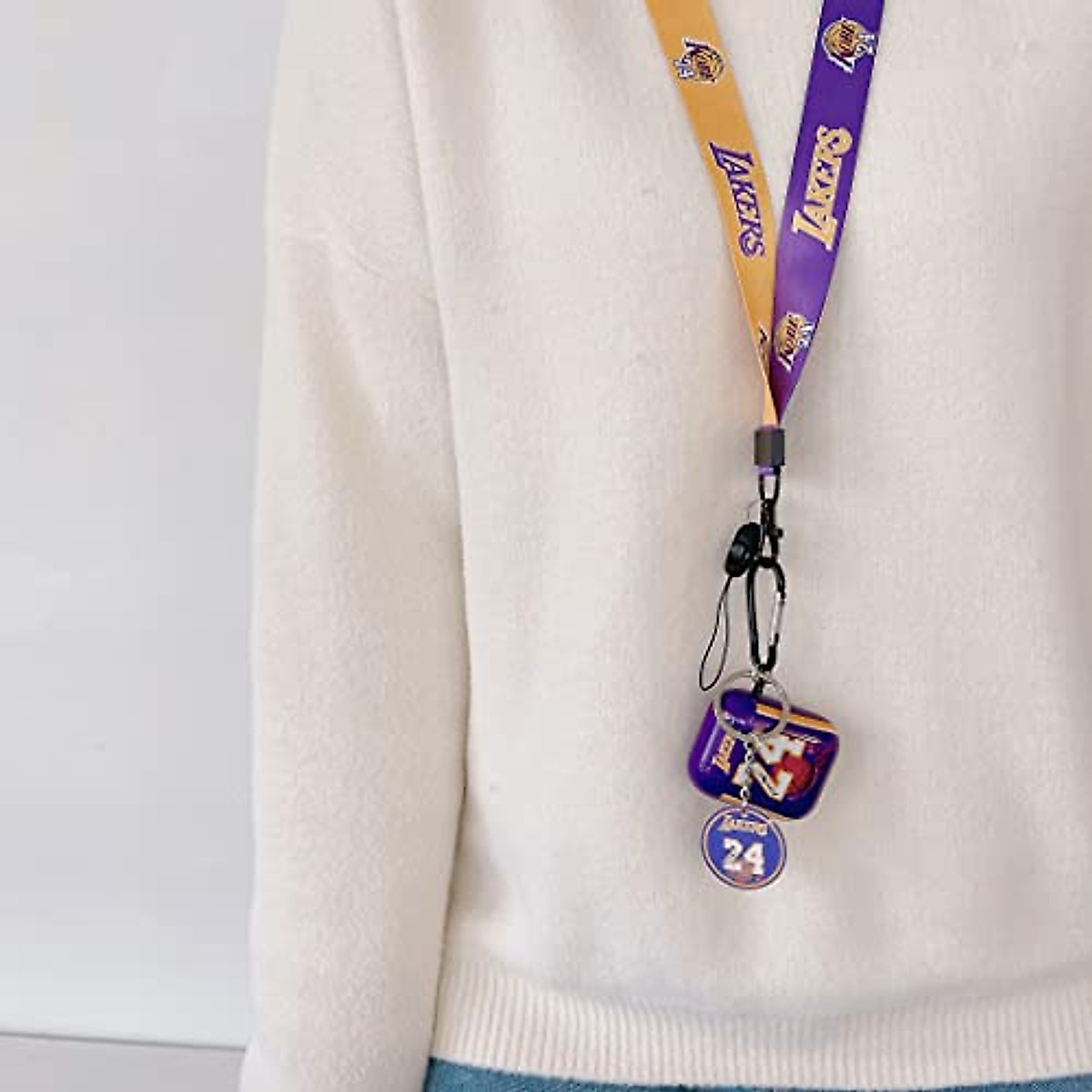 Purple Laker with Basketball Sports Brand Style Lanyard Keychain AirPod 1/2 Case, Personalised and Unique Process TPU Soft AirPods Case Cover. Suitable for Fans Boys Girls Teens