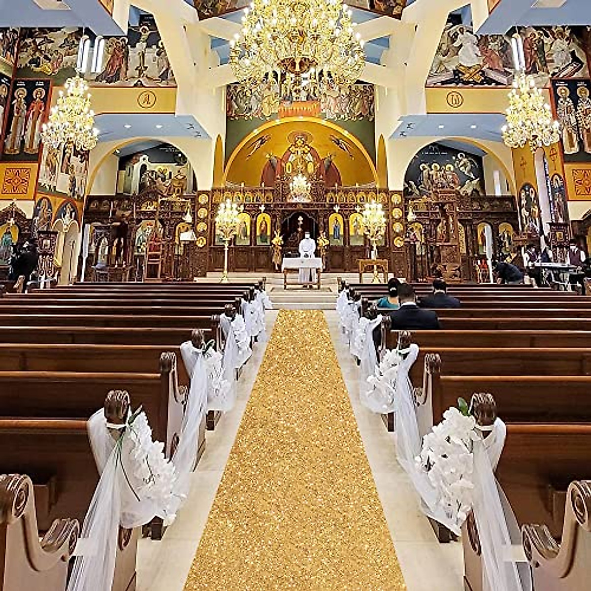 Wedding Aisle Runners 2ft x 15 ft Gold Sequin Aisle Runner Glitter Carpet Runner for Indoor Outdoor Party Ceremony Hallway Decor