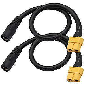 AAOTOKK XT60 to DC Adapter Cable XT60 Bullet Connector Female to DC 5.5mm X 2.5mm Female Power Jack Adapter Cable for TS100 Soldering Iron, FPV Monitor Power,Drone Power Cord.(30 cm-2Pack)