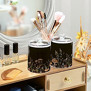 Mushrooms Berries Clear Plastic Storage Jars with Lids, Bathroom Vanity Storage Organizer Holder Canister for Cotton Swabs,Makeup Sponges, Flossers,Bath Salts,4 Pack