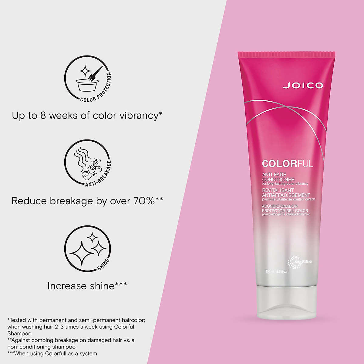 Joico Colorful Anti-Fade Conditioner | For Color-Treated Hair | Preserve Hair Color & Vibrancy | Boost Shine & Reduce Breakage | Sulfate Free | With Camellia Oil & Pomegranate Extract | 8.5 Fl Oz