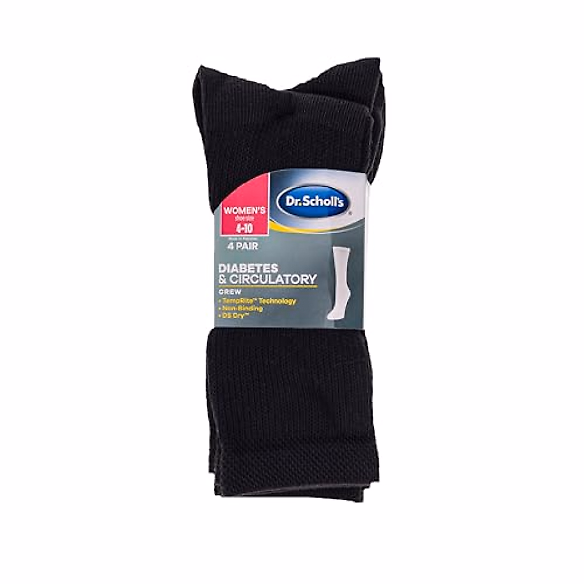 Dr. Scholl's Women's Guaranteed Comfort Diabetic and Circulatory crew 4 Pack Socks,Black, 4-10