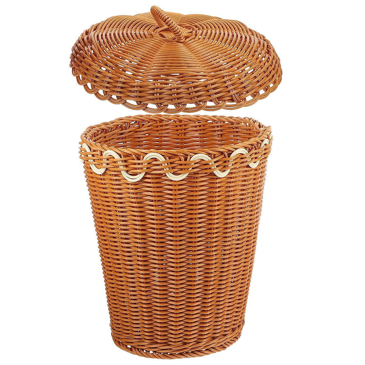Kichvoe Wicker Trash Can with Lid Small Trash Can Laundry Sundries Basket Rattan Waste Basket Rustic Boho Woven Garbage Bin Office Rubbish Can for Bedroom Bathroom Office