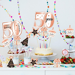 Blulu Birthday Centerpieces for Tables Birthday Decorations Set Birthday Party Sticks Table Cake Toppers Anniversary Party Decorations for Women