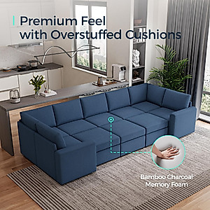LINSY HOME Oversized Modular Sectional Sofa, Convertible Sectional Sofa Couch with Memory Foam and Storage, Sofa Covers Removable and Changeable, 10 Seat Large Sofa Set, Blue