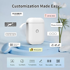 JADENS D11 Pro Portable Bluetooth Label Maker with Tape - Mini Label Printer for Storage, Barcode, Mailing, Office & Home Organizing - Sticker Maker with Multiple Templates, White