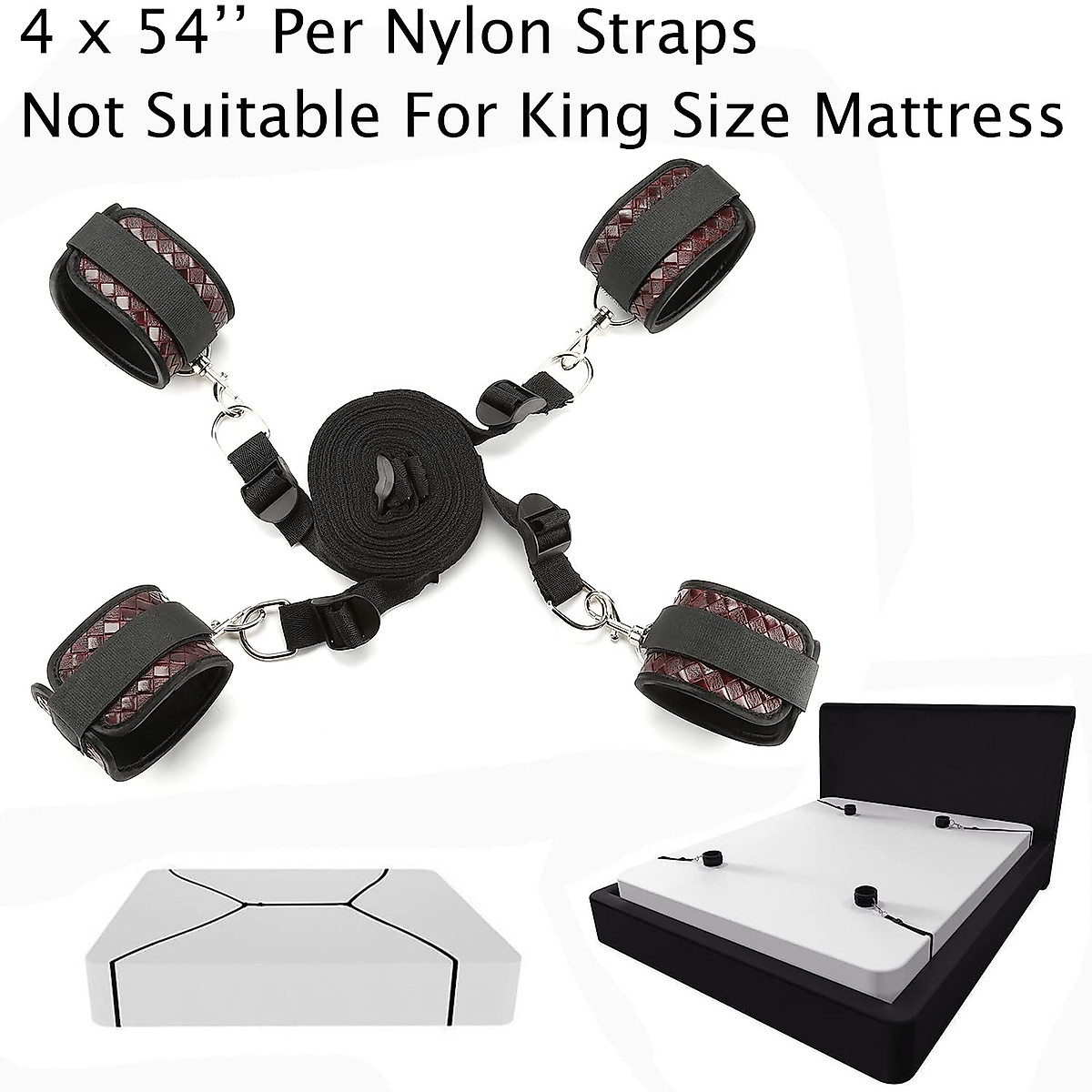 EXREIZST Silver Expandable Spreader Bar with 4 Brown Fur Leather Straps Nylon Belts Adjustable Exercise Sports Training Set