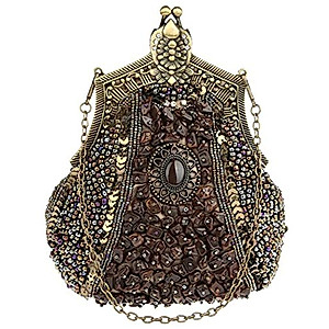 Snowskite Women's Antique Beaded Party Clutch Vintage Purse Evening Handbag Mine Green