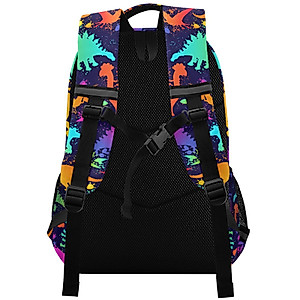 JHKKU Kids Backpack for Boys Girls Bookbags Colorful Neon Dinosaurs School Backpack Elementary Bags Travel Daypack Lightweight Waterproof with Reflective Strip