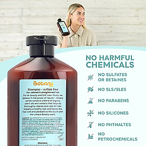 Botany Natural Shampoo for Colored & Straightened Hair - Sulfate Free - with Organic Shea Butter, Sandalwood Oil, and Argan Oil - Vegan Shampoo for Women and Men SLS/SLES, Silicon