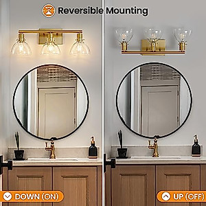 CCYCOL Gold Bathroom Light Fixtures - 3-Light Modern Bathroom Vanity Light Over Mirror with Clear Glass Shade, 22.4 Inch Bath Wall Sconce Lighting Brushed Gold Vanity Lights for Bathroom, Dressing