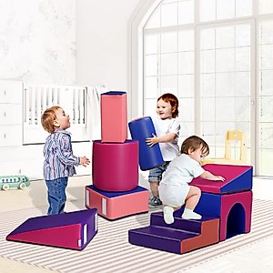 JOYMOR Soft Foam Climbing Blocks 5-Pieces Set, Crawl and Climb Foam Blocks, Beginner Toddler Climber with Slide & Ramp, Indoor Active Play Structures for Babies and Toddlers Age 1-3