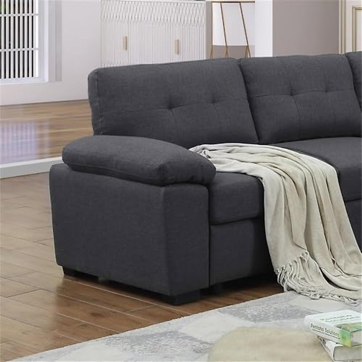 Pemberly Row 5-Seat Fabric Sleeper Sectional Sofa with Storage in Dark Gray