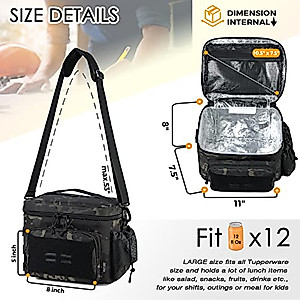 DBTAC Tactical Lunch Box, Large Insulated Lunch Bag Fits 12-Cans w/Water Bottle Pocket | Leakproof Lunch Cooler Tote for EDC Work Travel | Soft & Collapsible Easy-Clean Liner x2, Black Camo