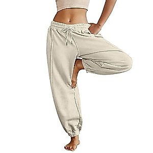 Womens Joggers, Sweat Pants, Sweats for Women, Womens Yoga Pants, Womens Activewear, Puffy Pants, Sweatpants with Pockets, Joggers for Girls(Medium,Ac-Beige)