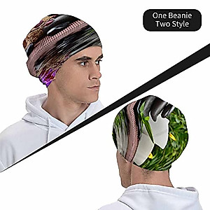 WONDERTIFY Zen Basalt Stones Orchid Knit Hat Bamboo Black Pebble Rock Beanie Hats for Men Women Warm, Soft & Stretchy Daily Ribbed Baggy Skull Cap Oversize