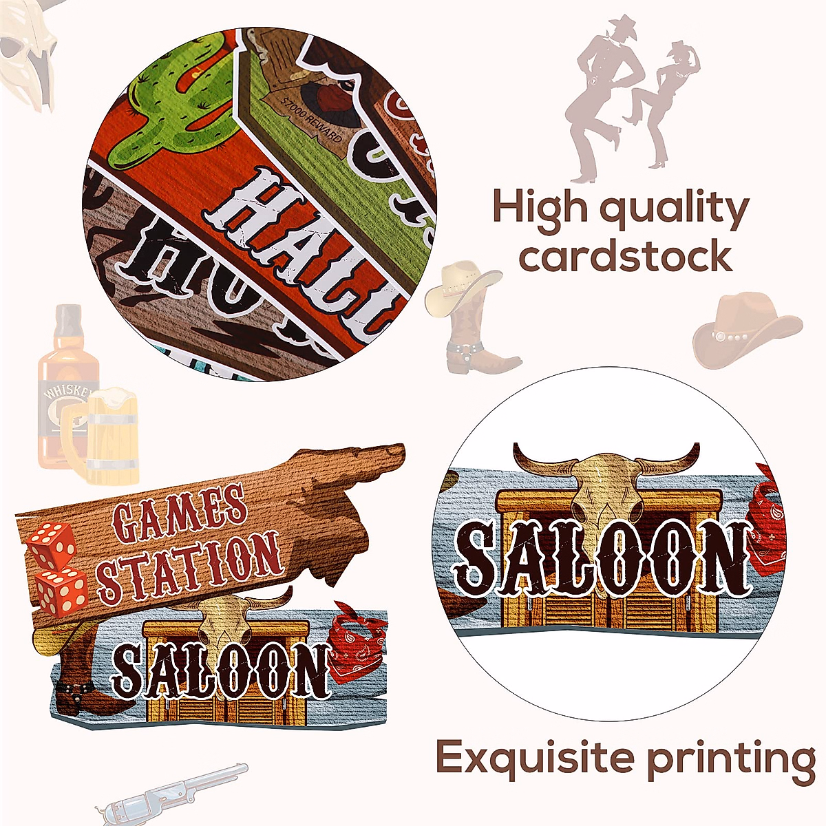 Faccito 24 Pcs Western Party Directional Sign Yard Cowboy Rodeo Theme Cutouts Wild West Welcome Sign Decor for Western Birthday Photo Props Backdrop Wall Party Decorations(null)