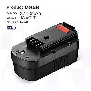Replacement Battery with Charger for Black+Decker, 3700mAh Battery Compatible with HPB18-OPE/HPB18/A1718/FS18FL/FSB18/Firestorm + Power Tools, with 9.6V-18V Multiple Volt Output Battery Charger