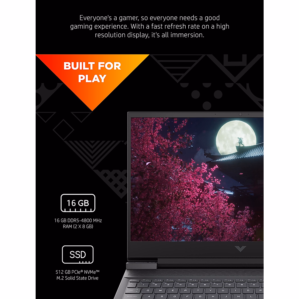 HP Victus 16 Gaming Laptop, NVIDIA GeForce RTX 3060, 12th Gen Intel Core i7-12700H, 16 GB RAM, 512 GB SSD, FHD IPS Display, Windows 11 Home, Backlit Keyboard, Enhanced Thermals (16-d1010nr, 2022)