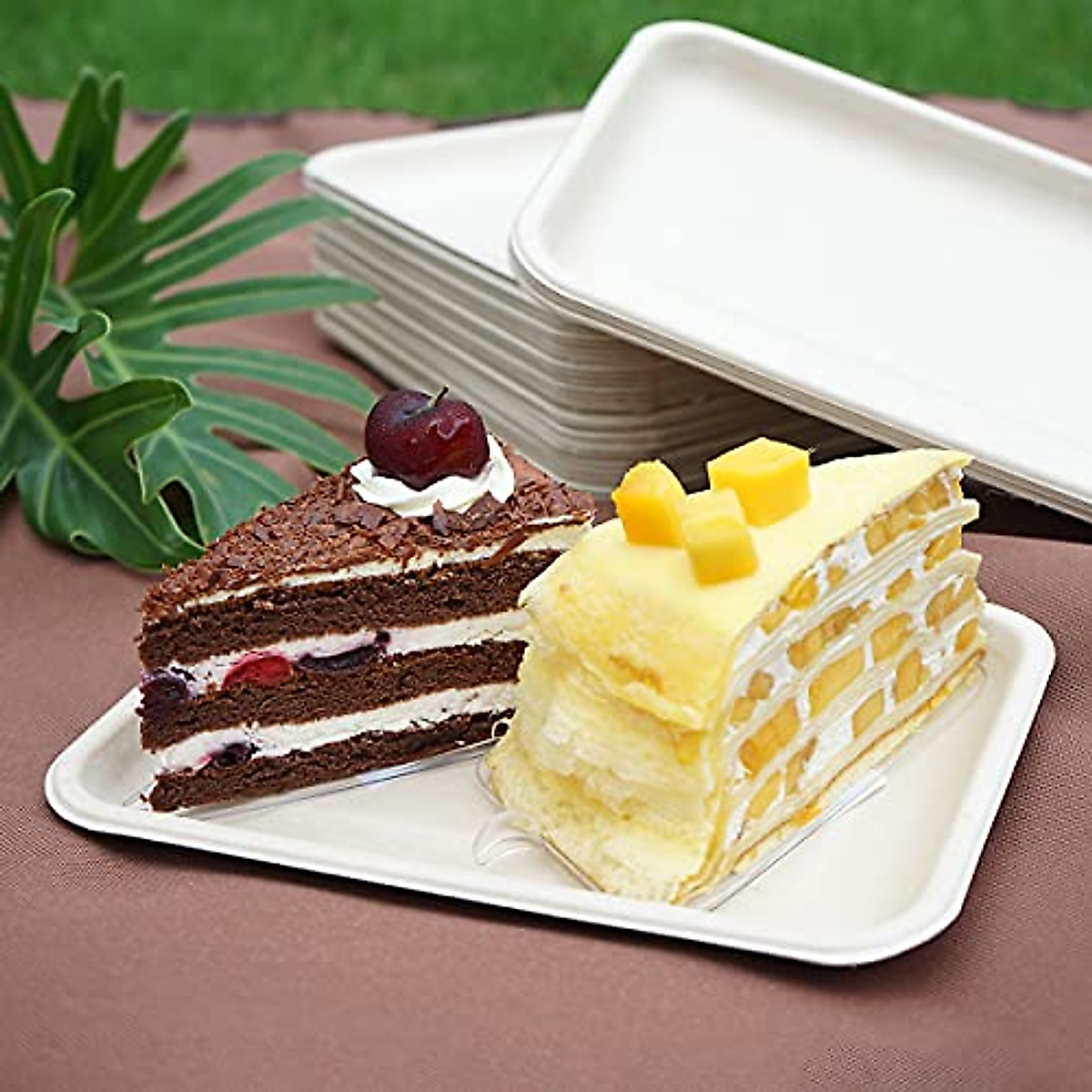 Celel 100 Pack 8 Inch Rectangle Paper Plates Heavy Duty, Bend-Resist Compostable 8 inch Disposable Trays for Taco, Burrito, Meat, Hot Dog