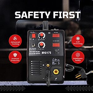 LOTOS MIG175 175A MIG Welder with Aluminum Spool Gun - Advanced Auto MIG Synergistic Setting, Voltage Fine Tuning, Gas MIG Welding & Gasless Flux Core MIG Welding - Brown, 240V