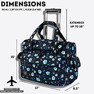J World New York Donna Rolling Tote Bag on Wheels for Women. Roller Laptop Briefcase Work Weekender, Night Bloom