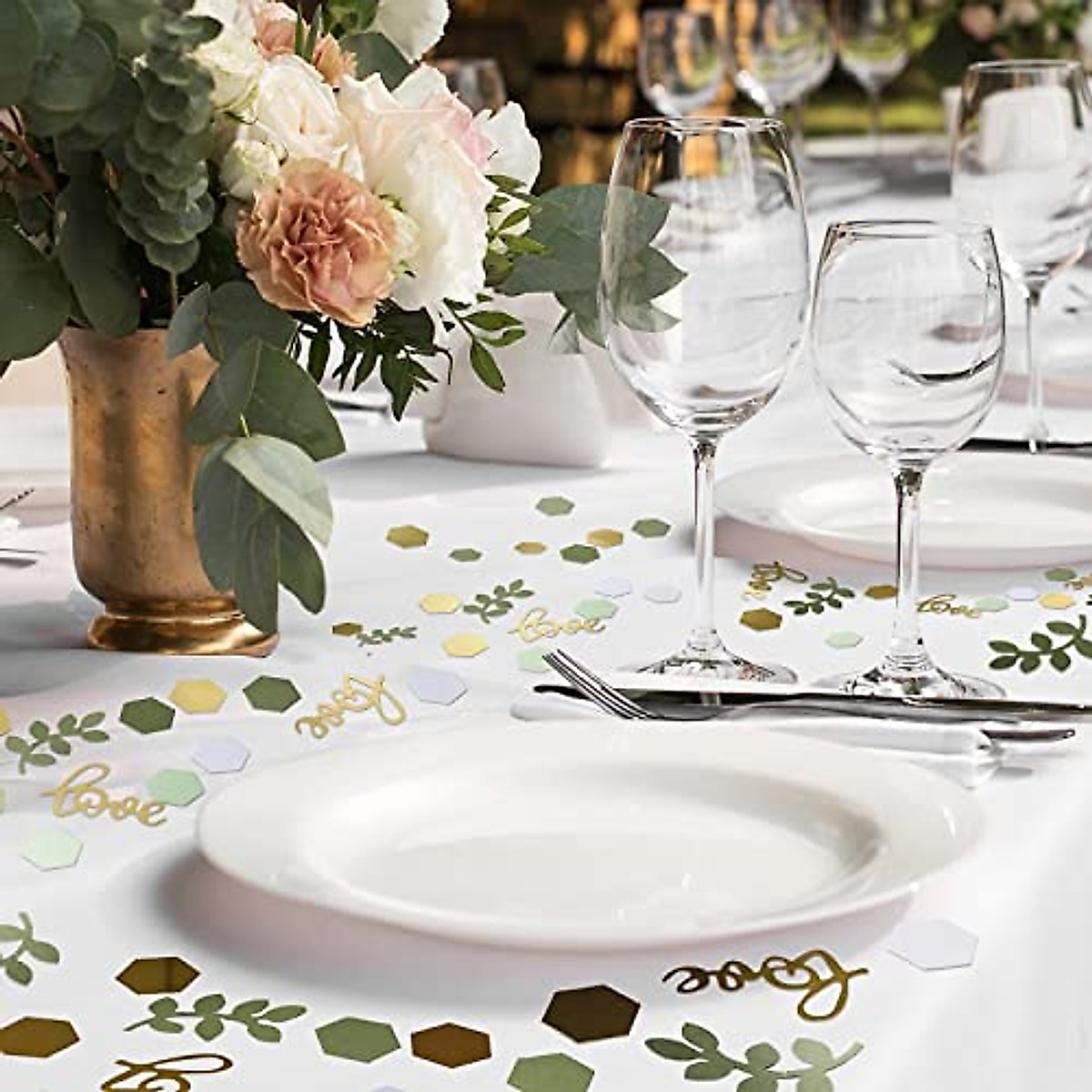 500 Pcs Greenery Wedding Table Confetti, Boho Love Theme Party Sage Green Table Scatter Confetti for Nature Theme Engagement Party Wedding Birthday Shower Party Decorations Supplies