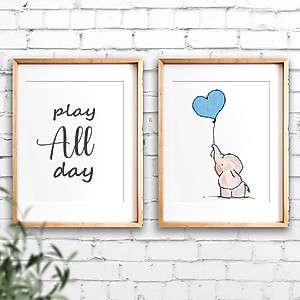 IIILUYOT Inspirational Elephant Decor, Baby Boy Nursery Wall Art Prints, Cute Elephant Nursery Wall, Dream Big Little One Decorations for Kids Nursery Boys Girls Room Set of 6 (8”X10”) Unframed