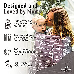 Baby Leaf Covers - Stretchy Multi Use Infant Car Seat and Stroller Canopy with Double Zipper, Breathable Nursing Poncho and Breastfeeding Scarf, Arrows