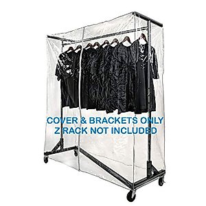 Only Hangers Heavy Gauge Clear Z Rack Cover with Zipper Plus a Pair of Round Tubing Cover Support Brackets - Combo Kit fits All 5' Wide Z Racks (Note: Z Racks Sold Separately)
