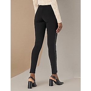 Karl Lagerfeld Paris Women's Compression Skinny Mid Rise Logo Taping Pant, Black, 2