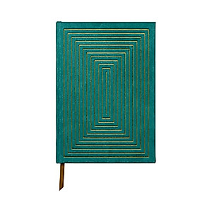 DesignWorks Ink Suede Cloth Hardcover Journal Notebook with 160 Lined Pages, Ribbon Bookmark, and Storage Pocket for Work, Writing, Journaling - Green Journal with Geometric Linear Box Design (JB58-1011)