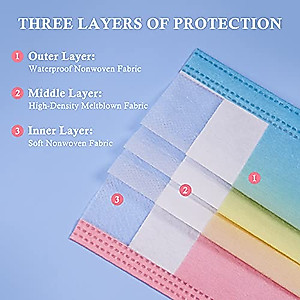 NiHealth 60PCS Adult Disposable Face Mask Pack, Rainbow Pattern with 4 Designs, Individually Wrapped, 3-Layer Comfortable and Breathable Non-Woven Fabric Coverings (Mixed Macaron Gradient Colors)