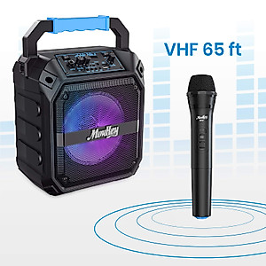 Moukey Karaoke Machine Speaker with Microphone - Bluetooth Portable PA Stereo System with 6.5'' Speaker, Wireless Mic, DJ Lights, FM Radio, Remote Control, Rechargeable, Supports TF Card/USB - MPS1
