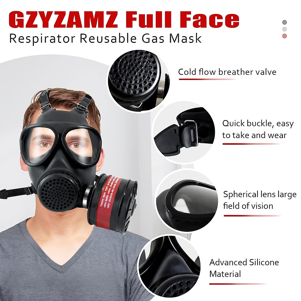 GZYZAMZ Full Face Respirator Reusable Gas Mask, Survival Nuclear and Chemical Gas Masks with 40mm Activated Carbon Filter in Vapor, Chemical, Gas, Paint Spary, Woodworking and Other Work Protection
