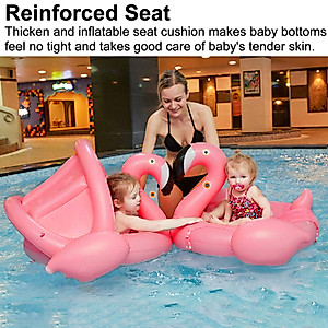 Flamingo Baby Swimming Ring with UPF 50+ Canopy Back Holder & Wings Airbag Never Flip Over, Inflatable Baby Pool Float Sunshade for 8-36 Months Infant Toddler Beach Water Toys Summer Luau Party Favors