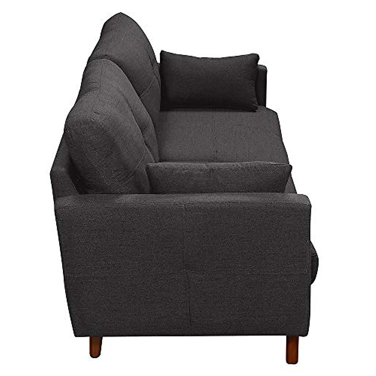 Elle Decor Alix Upholstered Living Room Sofa, Tufted Fabric Couch, Mid-Century Walnut Tapered Footers, 78" Sofa, Charcoal