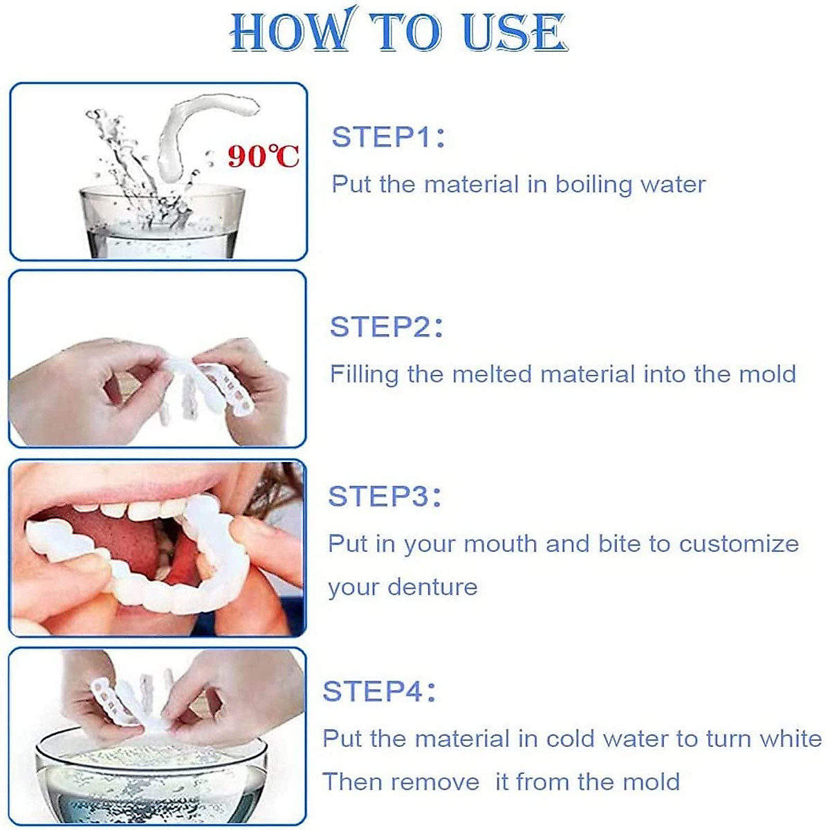 Dentures Fake Smile Teeth Moldable Customizable Temporary Top Teeth for Snap on Instant & Confidence Smile(3Boxes)